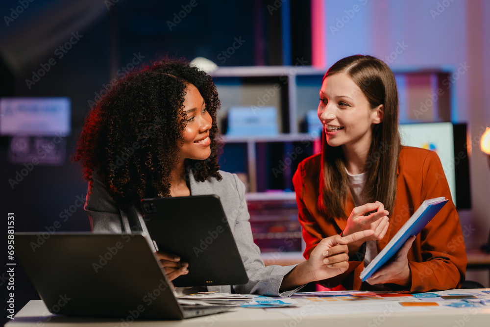 African American business worker with an afro presenting a UX,UI design ...