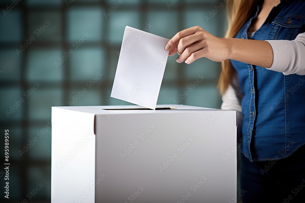 Civic Duty Close-Up of Woman Putting Voting Paper into Ballot Box ...