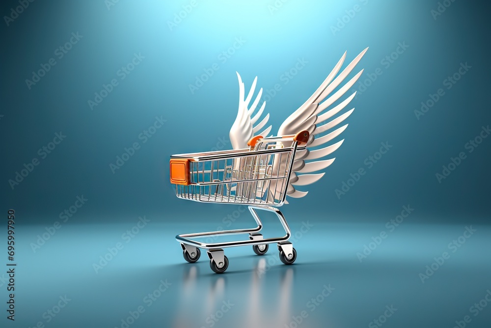 Elevated Shopping Experience Trolley Cart with Wings for Swift Delivery Services – Wide Clean ...