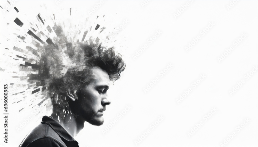 Stylized photo of a depressed person. Cold colors that recall the ...