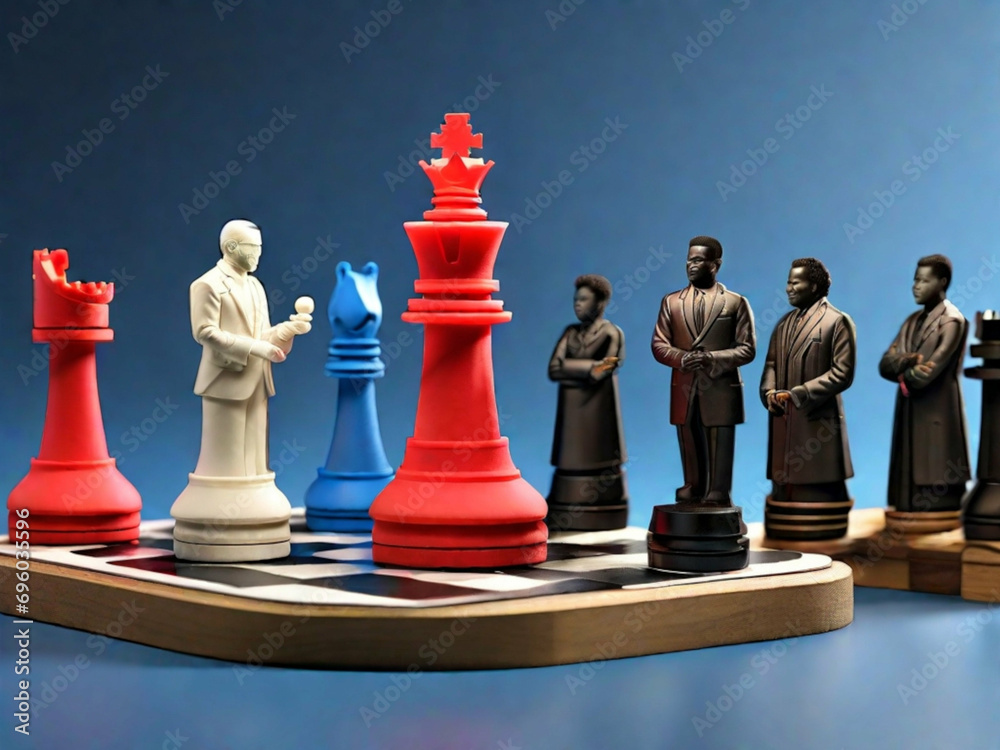 A 3D printed chess set with pieces representing notable black ...