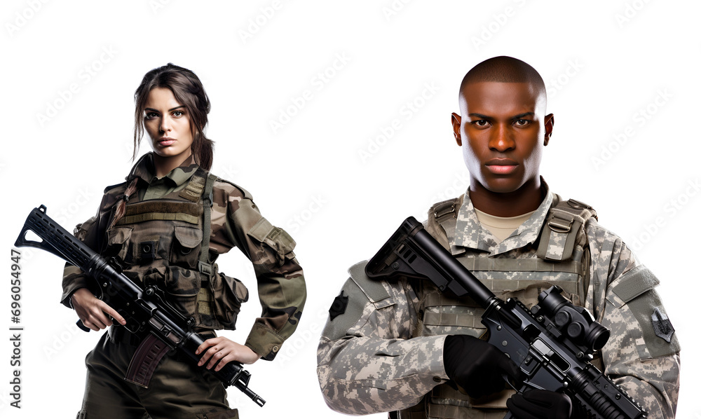 Set of special forces fighter representations, Man and Woman Soldier in ...
