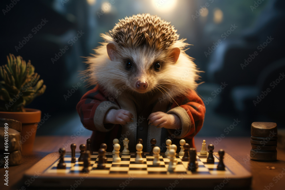 A hedgehog engaged in a friendly game of chess, showcasing the ...