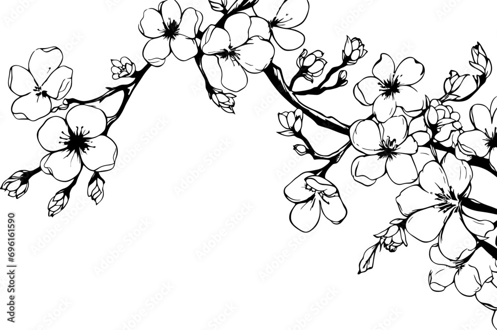 Cherry blossom corner border Stock Vector | Adobe Stock
