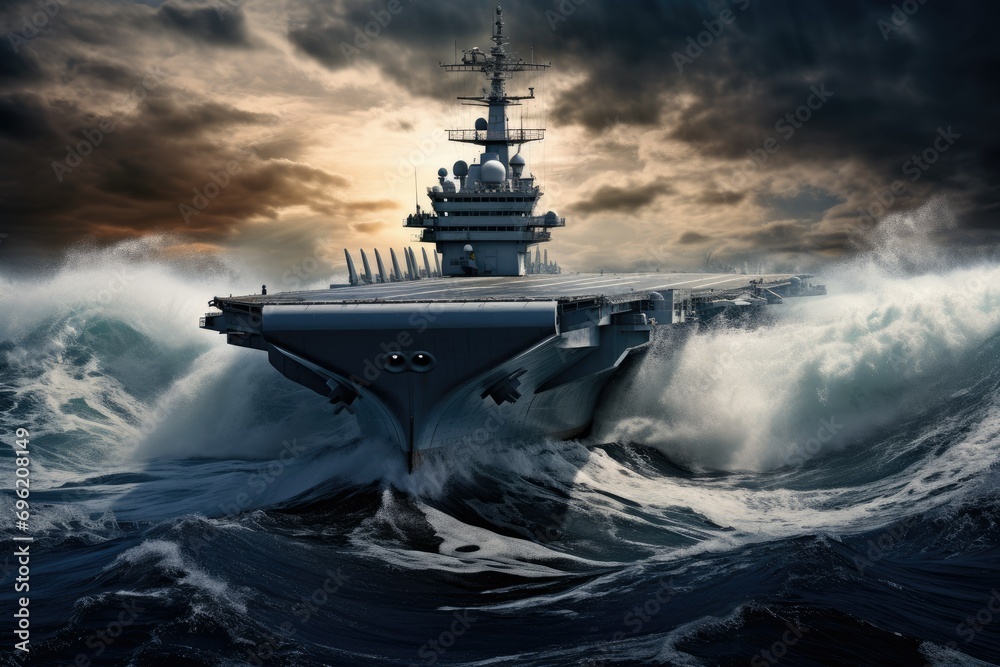 Stock-Foto „Aircraft carrier Military strategic ship, panoramic view of ...