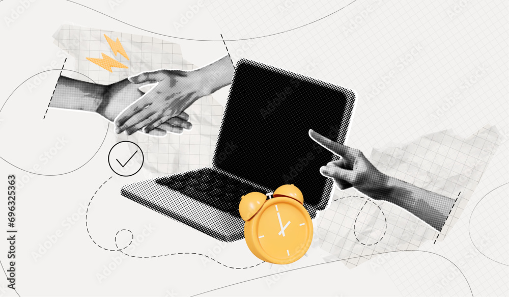 Trendy Halftone Business Collage. Get good deal and partnership concept ...