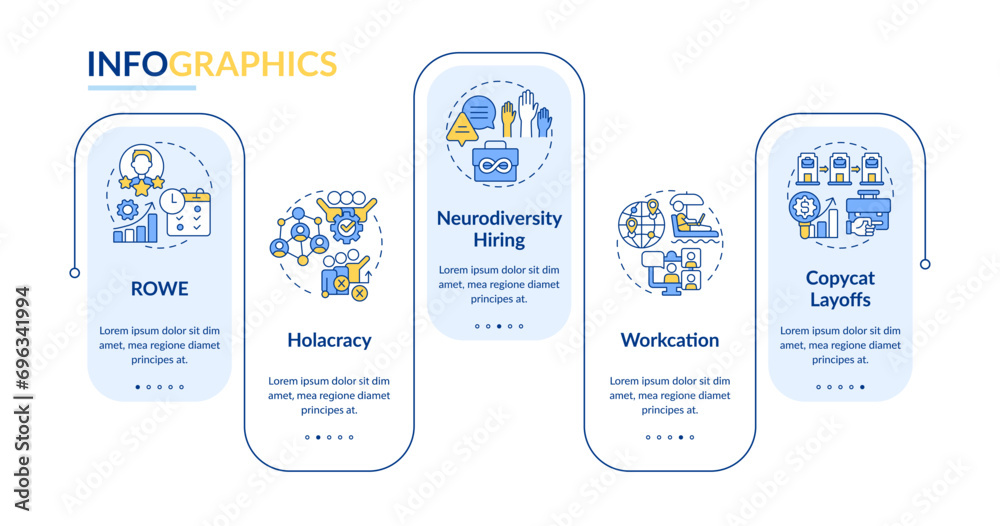 2D workplace trends vector infographics template with multicolor linear ...