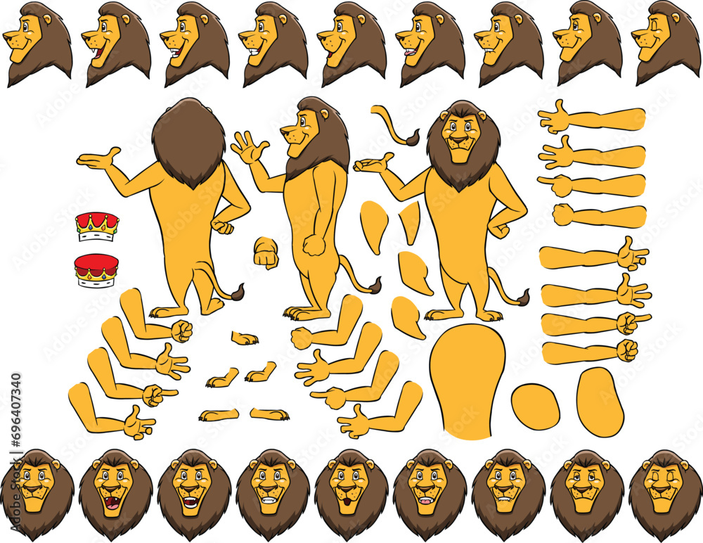 Vector cartoon style lion character for animation. Different emotions ...