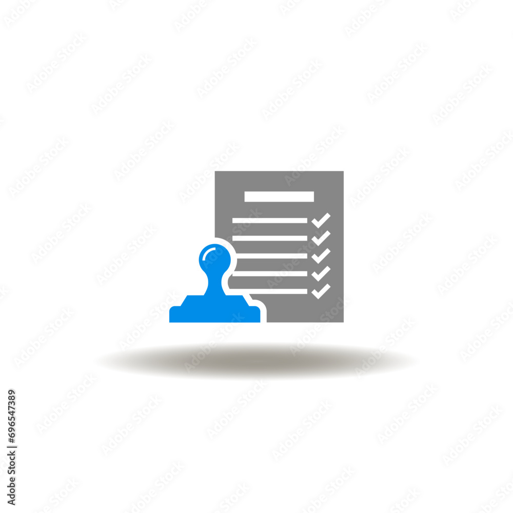 Vector illustration of check list with rubber stamp. Icon of registered ...