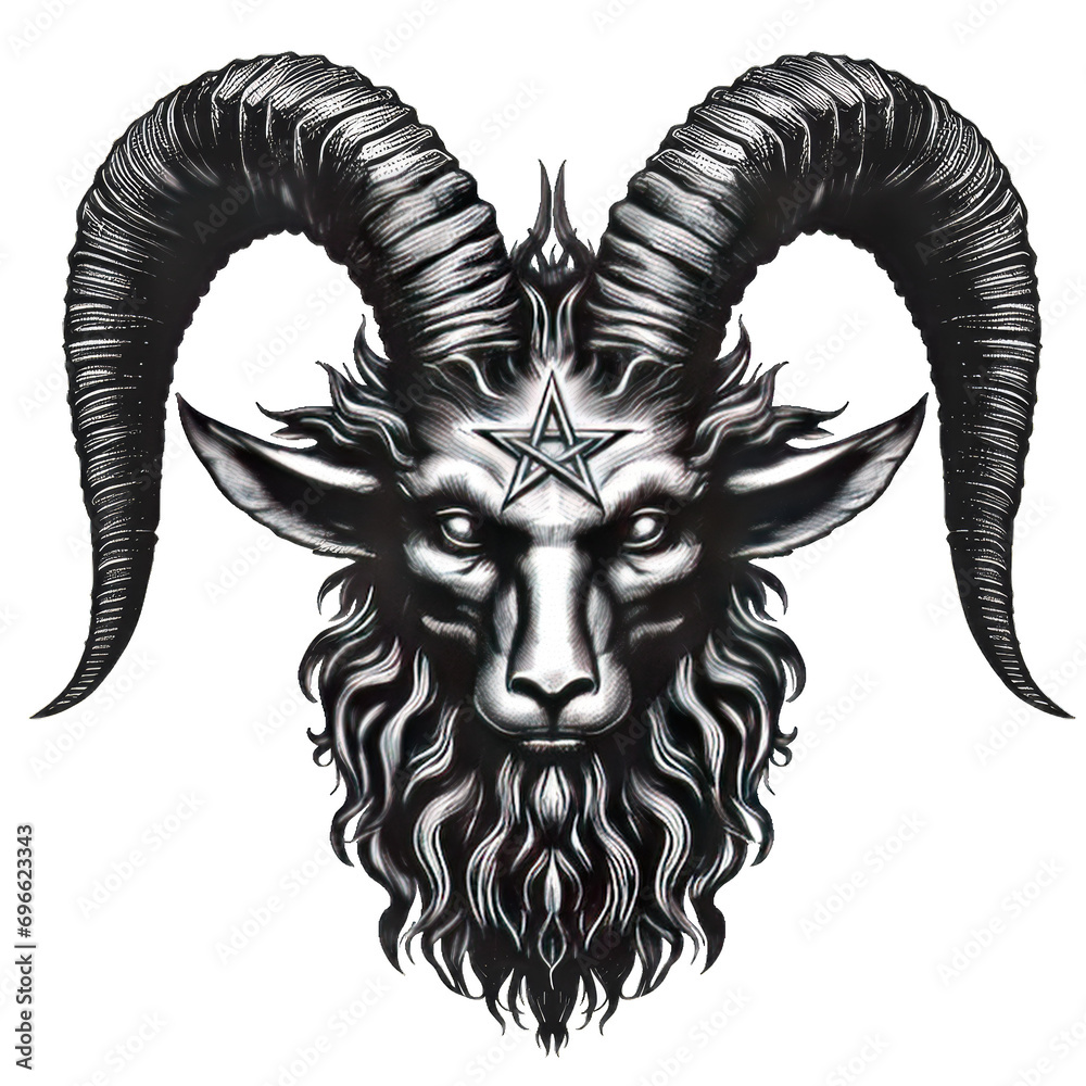 baphomet with horns and pentagram black and white tattoo design concept ...