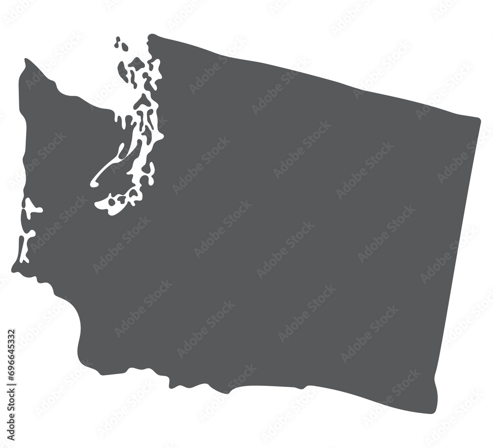 Washington state map. Map of the U.S. state of Washington in grey color ...