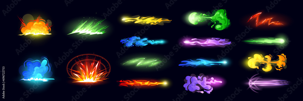 Стоковий вектор Effect game comic, lightning wave cartoon. Vfx energy ...
