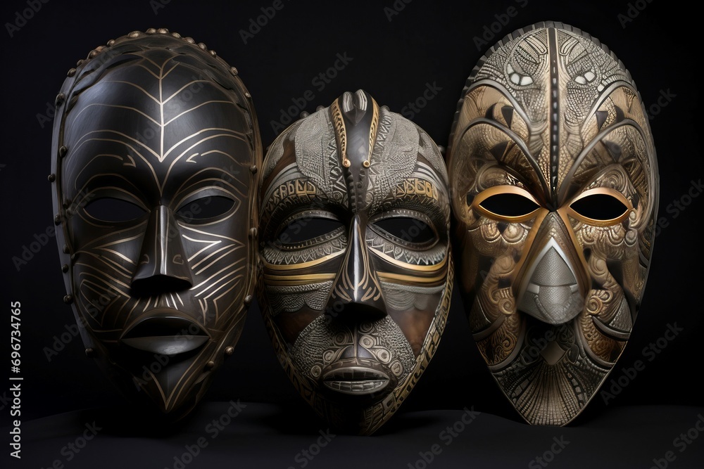Tribal aboriginal African masks. Primitive traditional cultic practice ...
