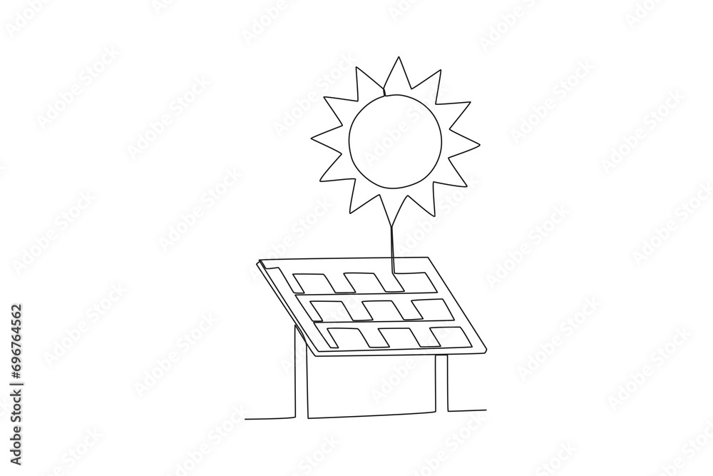 Single continuous line drawing of Roof with solar panels. Energy ...