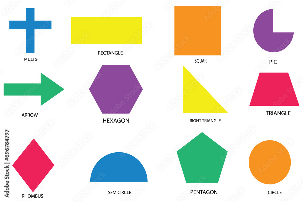 Vector flat design, Set of geometric shapes square, circle, oval ...