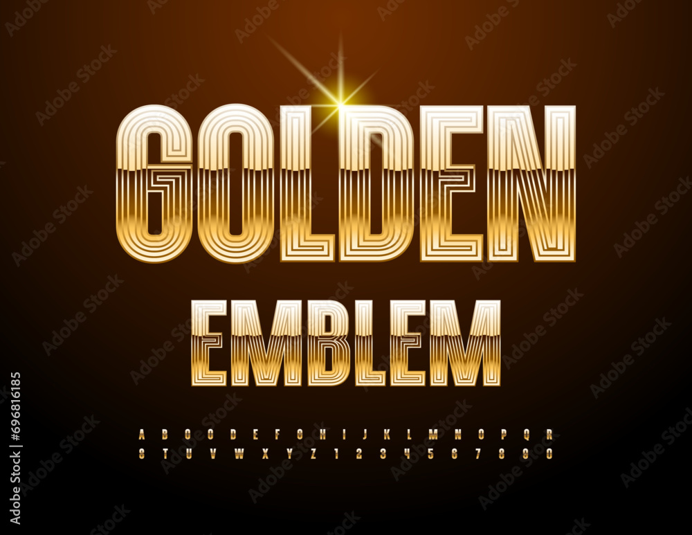 Vector premium template Golden Emblem. Elite metal Font. Luxury set of ...