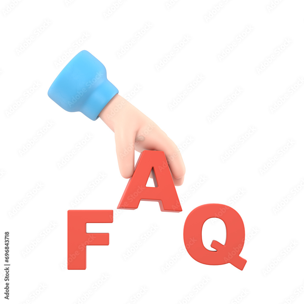 3d hand and word FAQ concept,Transparent Backgrounds Mock-up.Supports ...