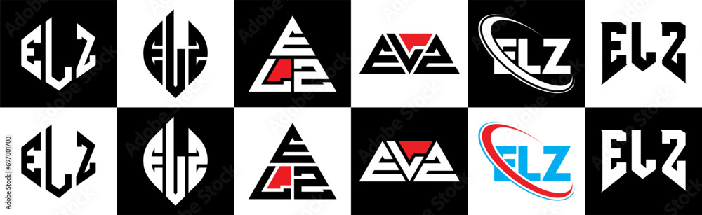 Image vectorielle Stock ELZ letter logo design in six style. ELZ ...