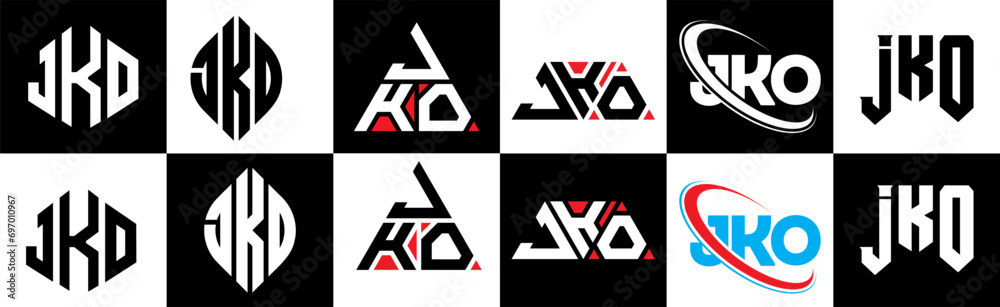 JKO letter logo design in six style. JKO polygon, circle, triangle ...