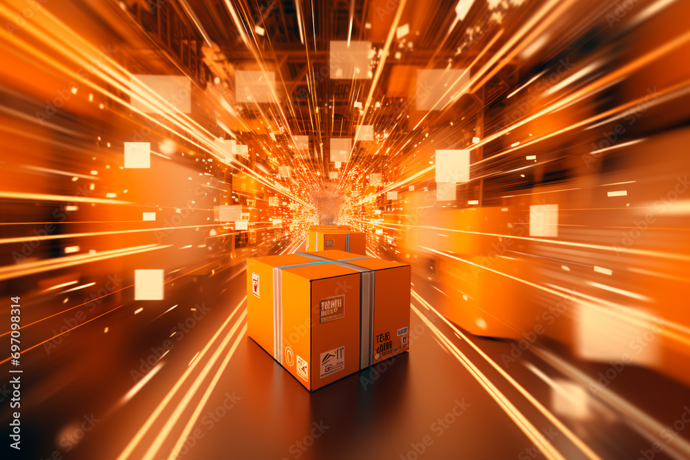 Futuristic logistics: Parcel cardboard box in hyper loops route ...