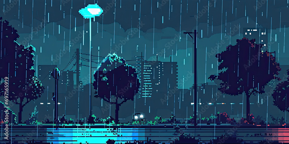 Retro gaming rain background, raining backdrop vintage graphics, old ...