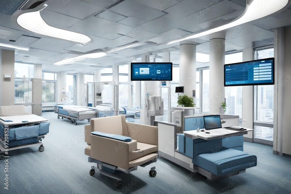 interior luxurious design og the hospital with waiting room and table ...