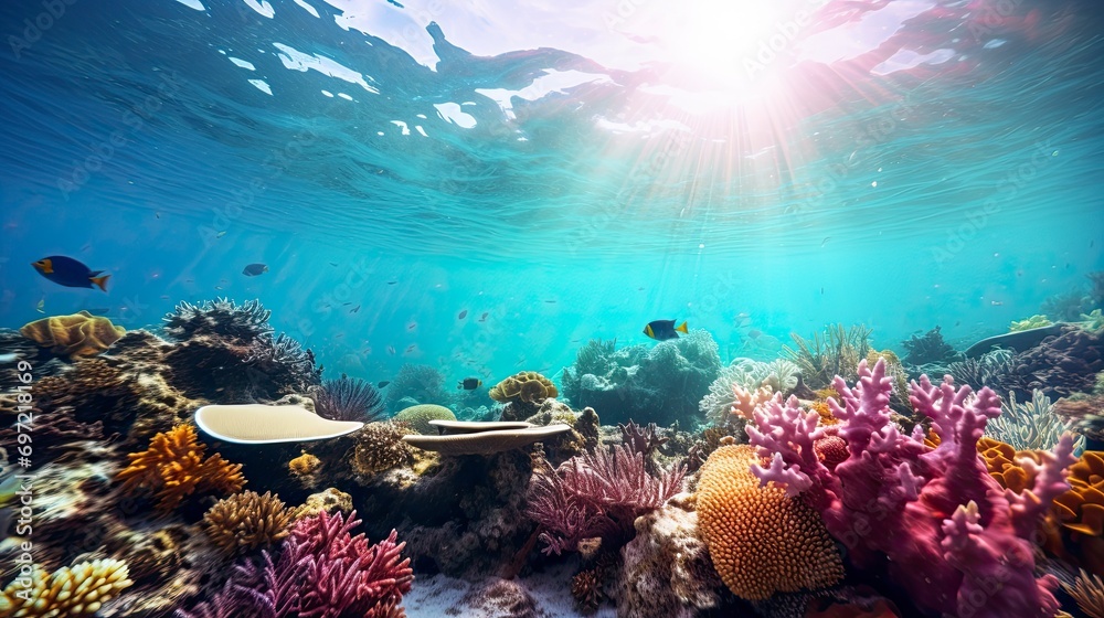 Coral reefs and underwater life depicted in stunning detail on a clean ...