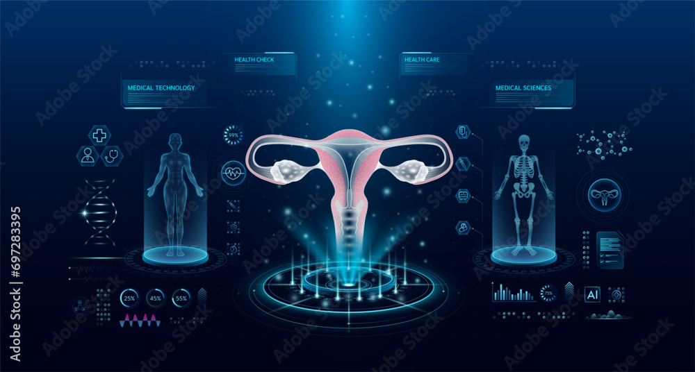 Vetor Uterus health care technology with scan virtual interface ...