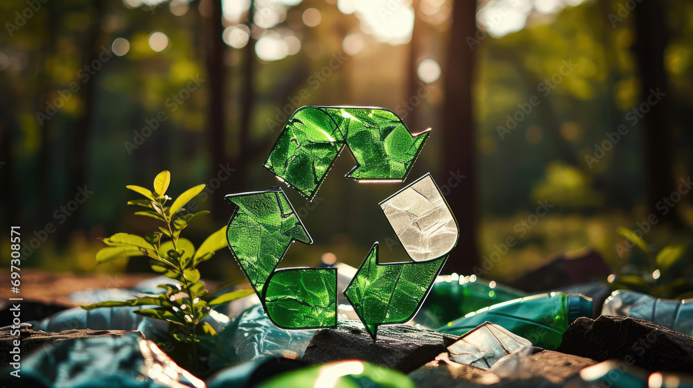 Green recycling symbol made out of broken glass,depicts a sustainable ...