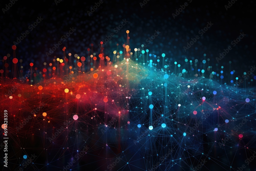 Abstract technology background with connection lines and dots. 3D ...