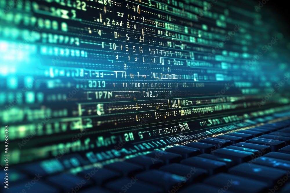 Digital binary code on a computer keyboard. 3d rendering toned image, Coding, programming ...