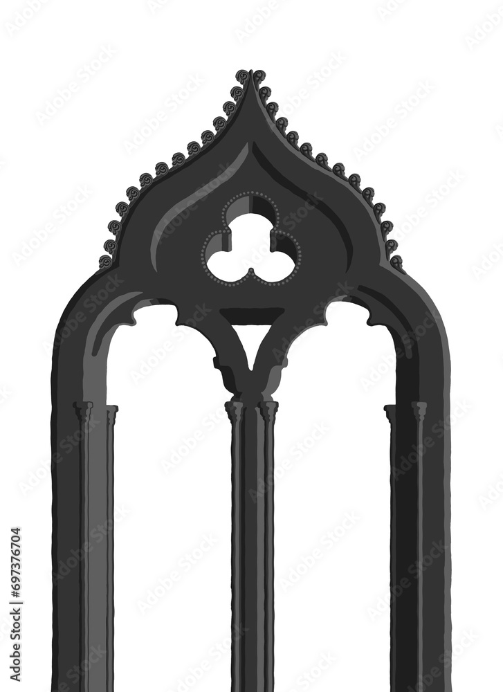 Gothic window plate tracery stylized drawing. Architectural stone ...