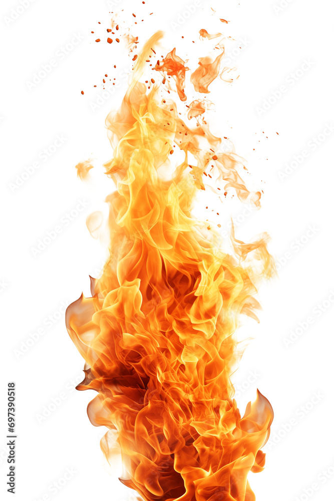 Flame on a transparent background. Long vertical strip of fire, the ...