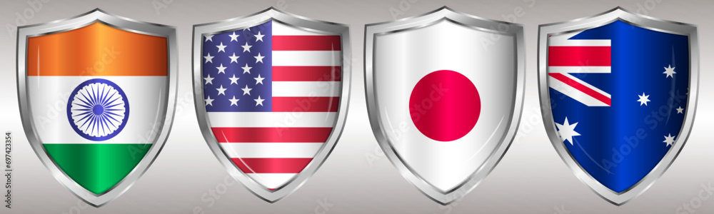 defense protective shield flags of Australia, United States, Japan ...