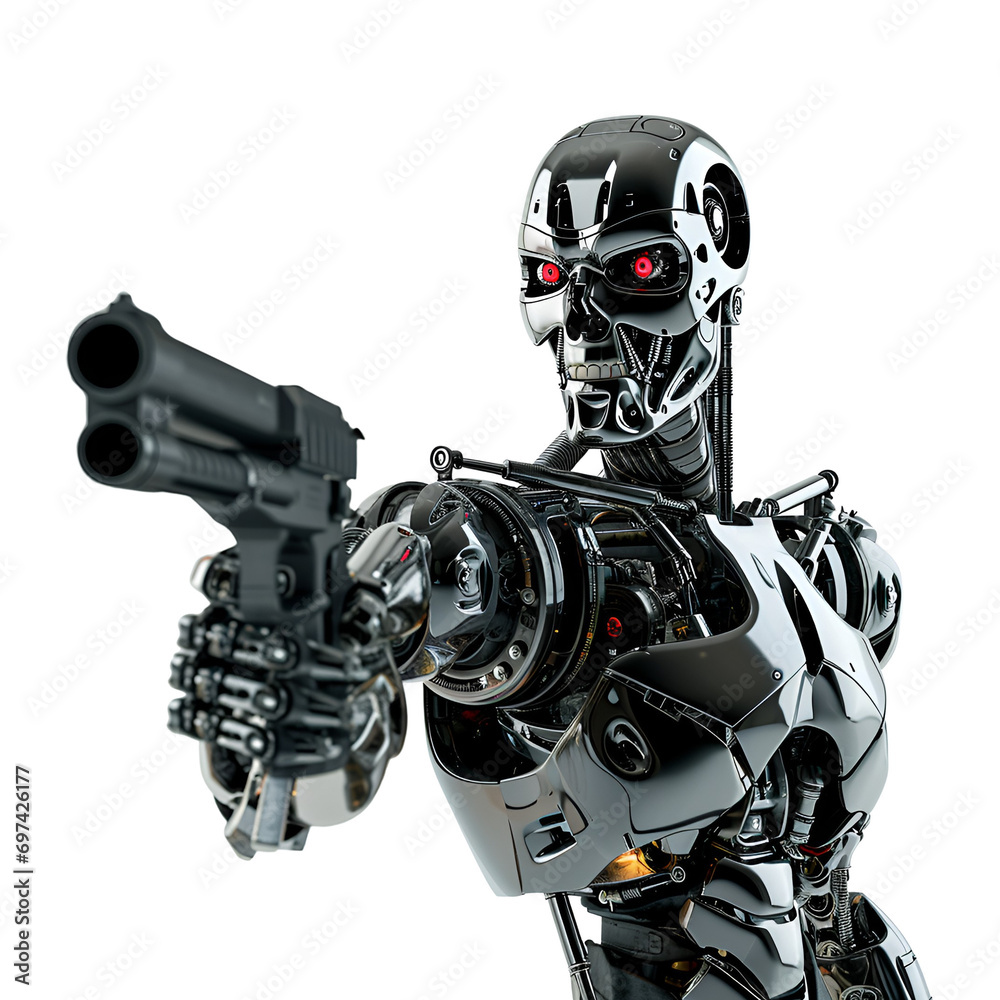 Angry Android of Steel: A Portrait of the Evil Robot Humanoid with Red ...