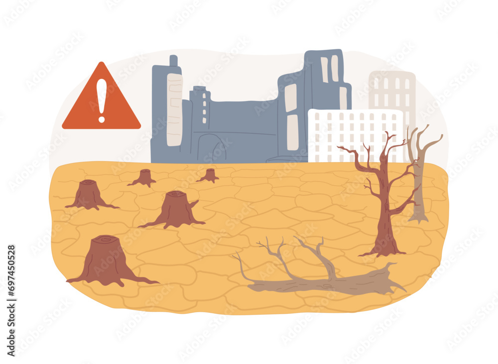 Desertification isolated concept vector illustration. Land degradation ...