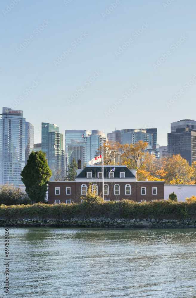 HMCS Discovery Naval Reserve building in front of the skyline of ...