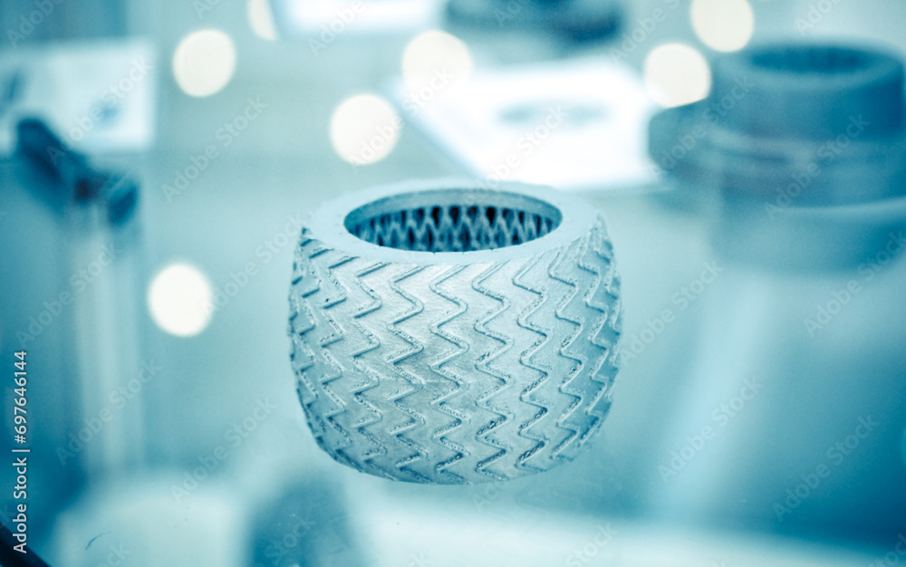 Selective Laser Melting. Object printed on metal 3d printer. Model ...