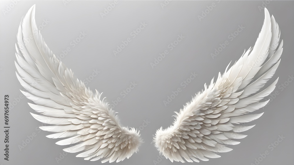 Pair of beautiful white angel wings isolated background, realistic ...