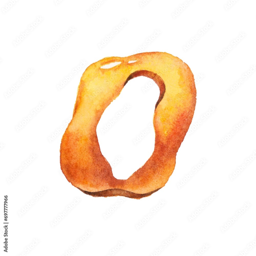 cut out Watercolor one big yellow digit zero 0 isolated on white ...