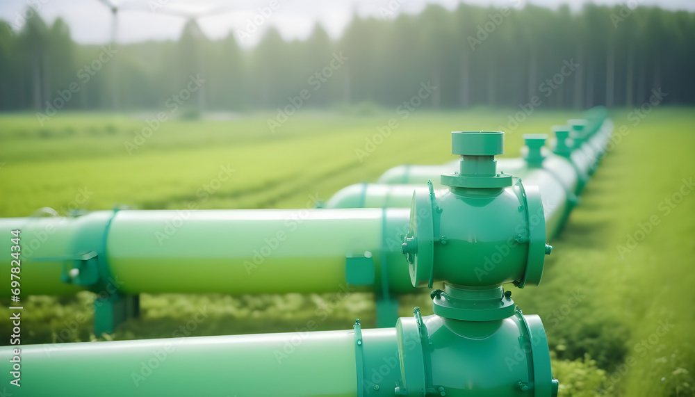 Green Hydrogen renewable energy production pipeline. Green hydrogen gas for clean electricity ...