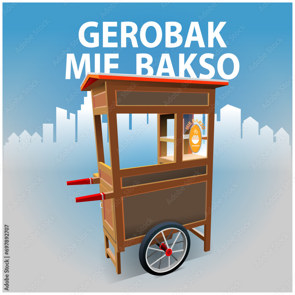 vector illustration, a meatball noodle cart with a transparent ...