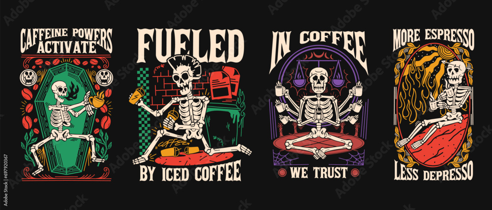 Vintage Coffee Skeleton T-shirt Designs Vector Bundle Stock Vector ...