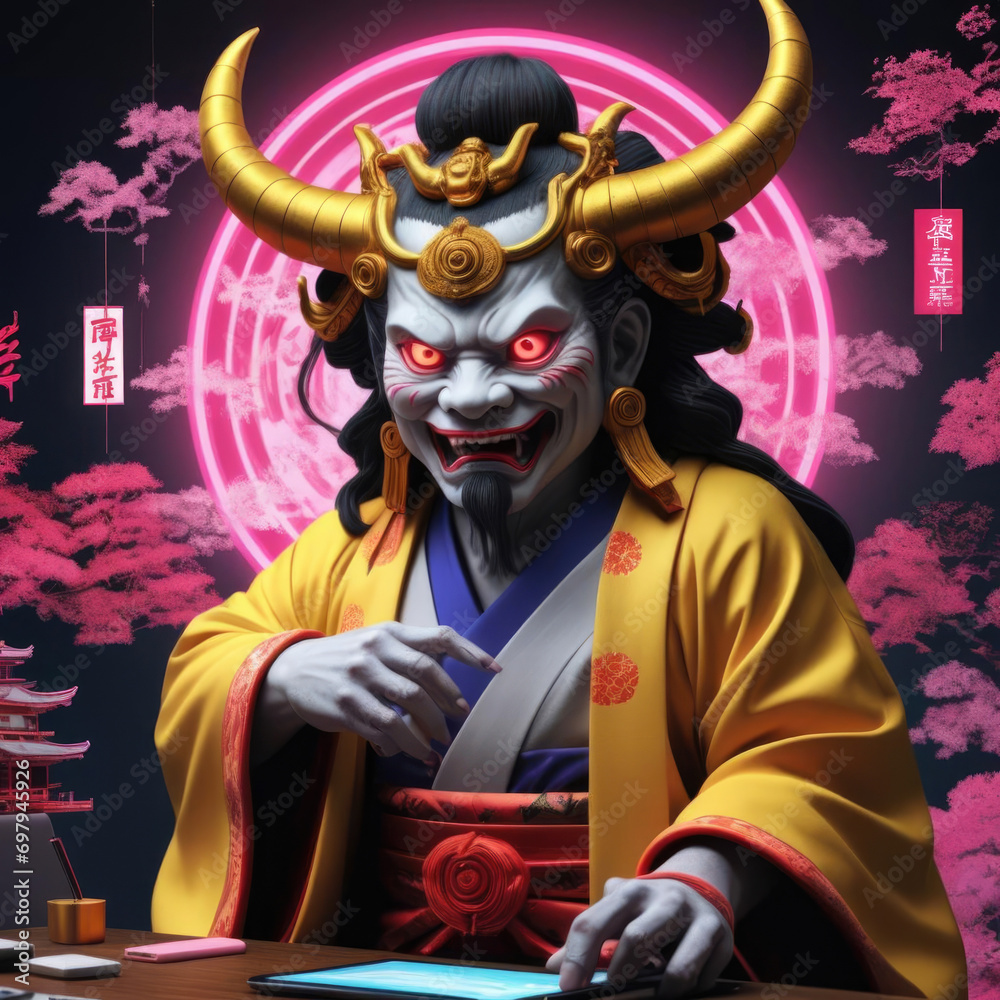 Tenjin in Virtual Classroom - Modern depiction of Tenjin, the god of ...