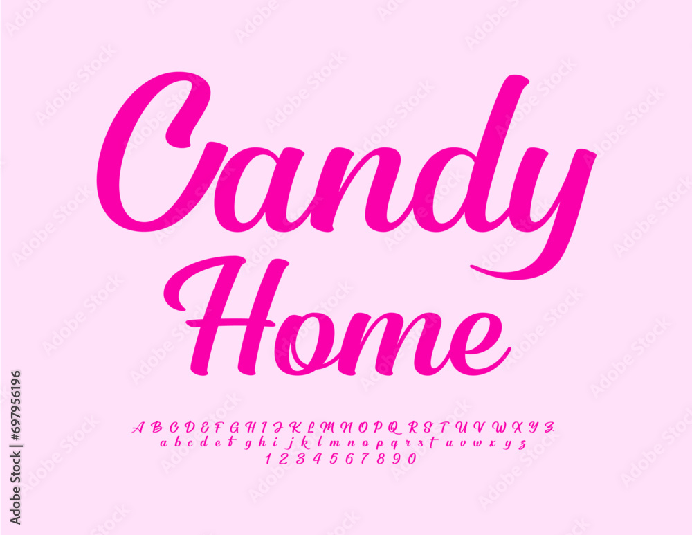 Vector advertising Card Candy Home. Stylish Cursive Font. Cute Pink ...