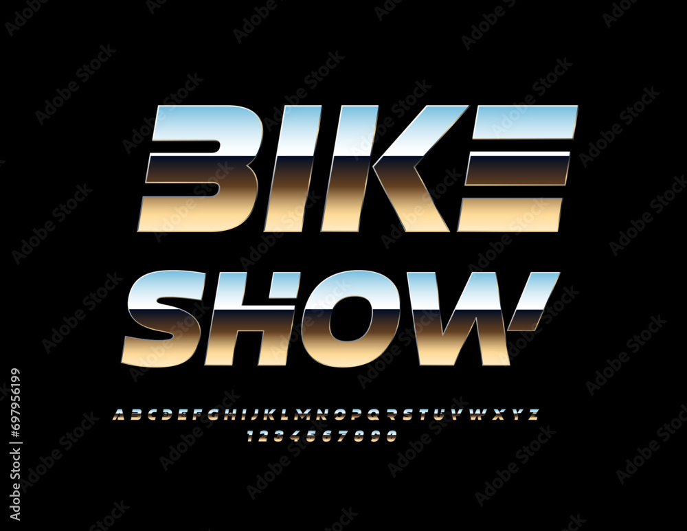 Vector Silver logo Bike Show. Modern Futuristic Font. Reflective ...