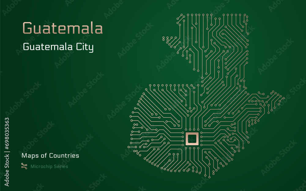 Guatemala Map with a capital of Guatemala City Shown in a Microchip Pattern. E-government. TSMC ...