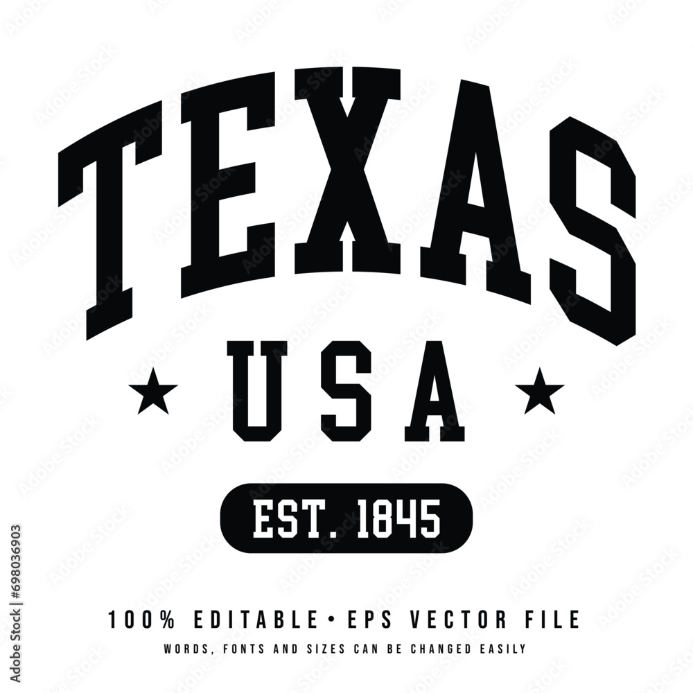 Texas text effect vector. Editable college t-shirt design printable ...