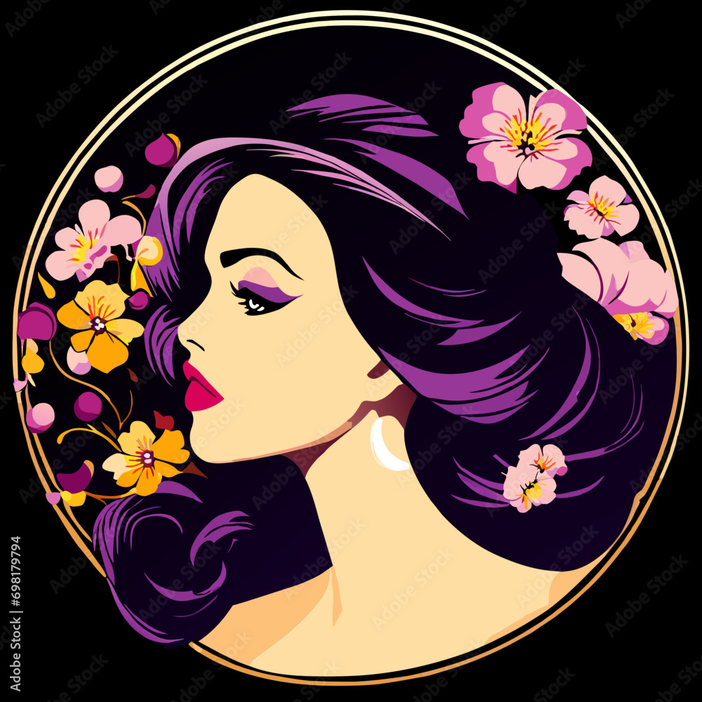 beautiful girls with long hair and makeup, mysterious woman shaten and ...