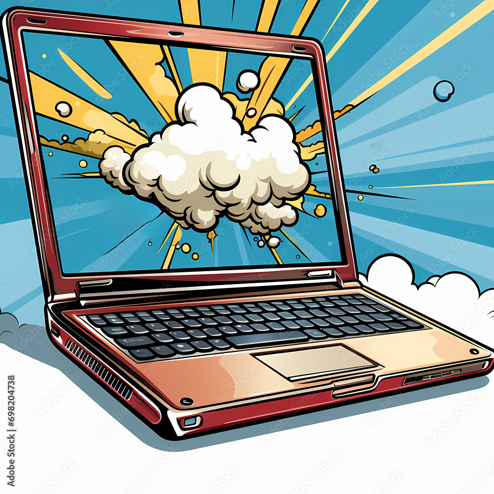 Laptop explosion computer screen, concept pc design monitor crash ...